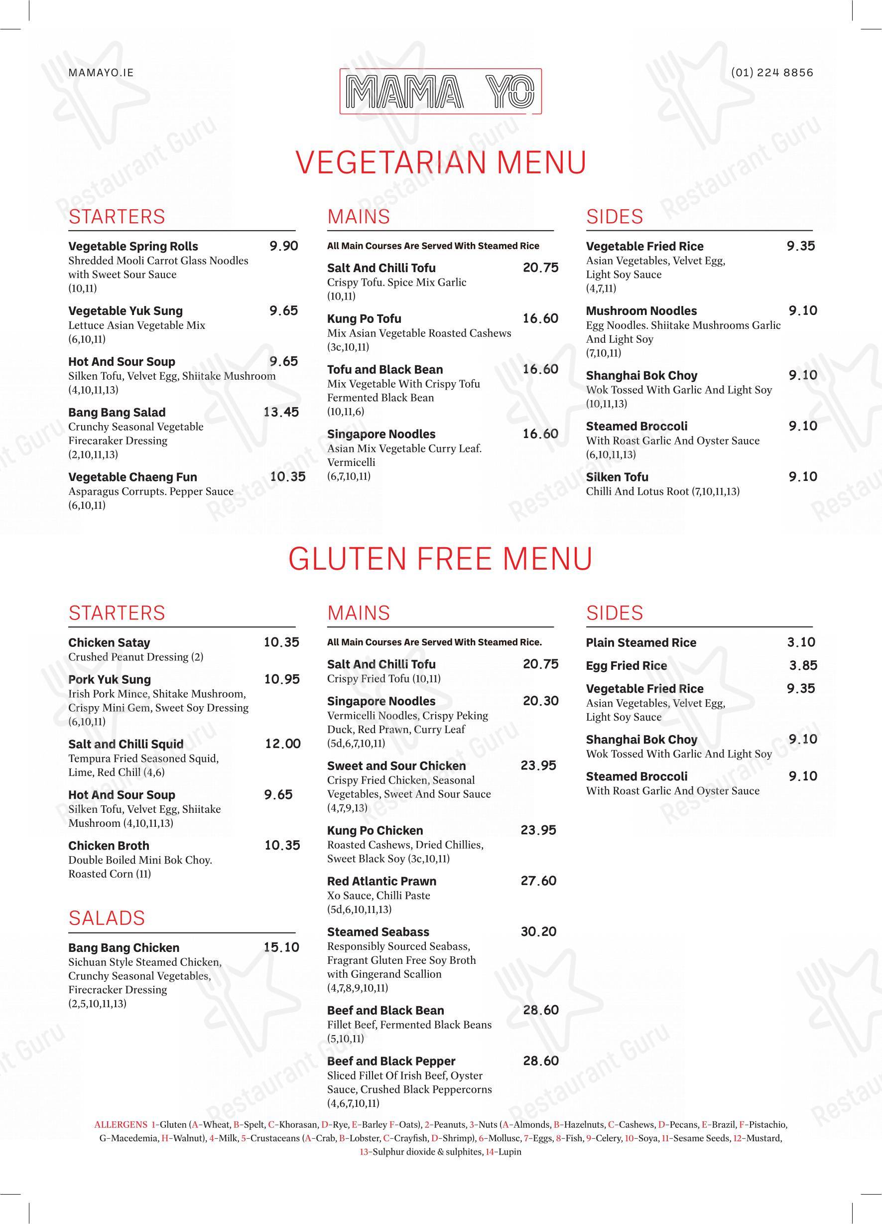 Menu at Mama Yo restaurant, Dublin