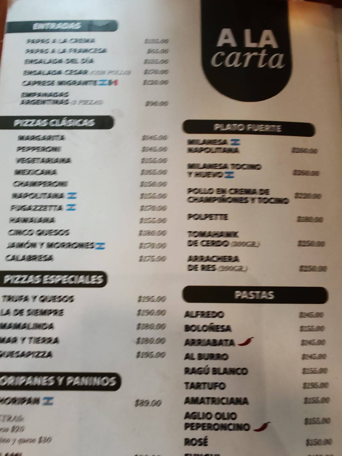 Carta del restaurante Mamalinda “Del Codo”, Aguascalientes