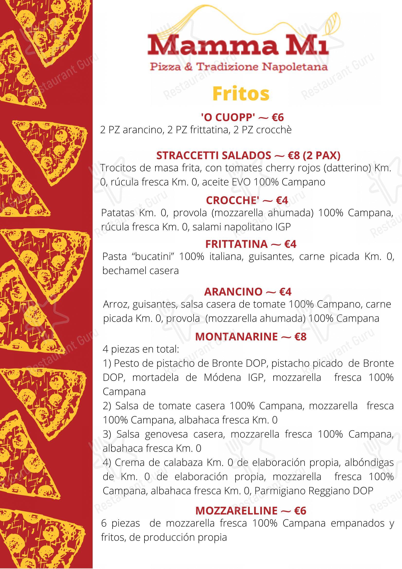 Carta del restaurante Mamma Mì Pizza & Tradizione Napoletana, Playa Honda