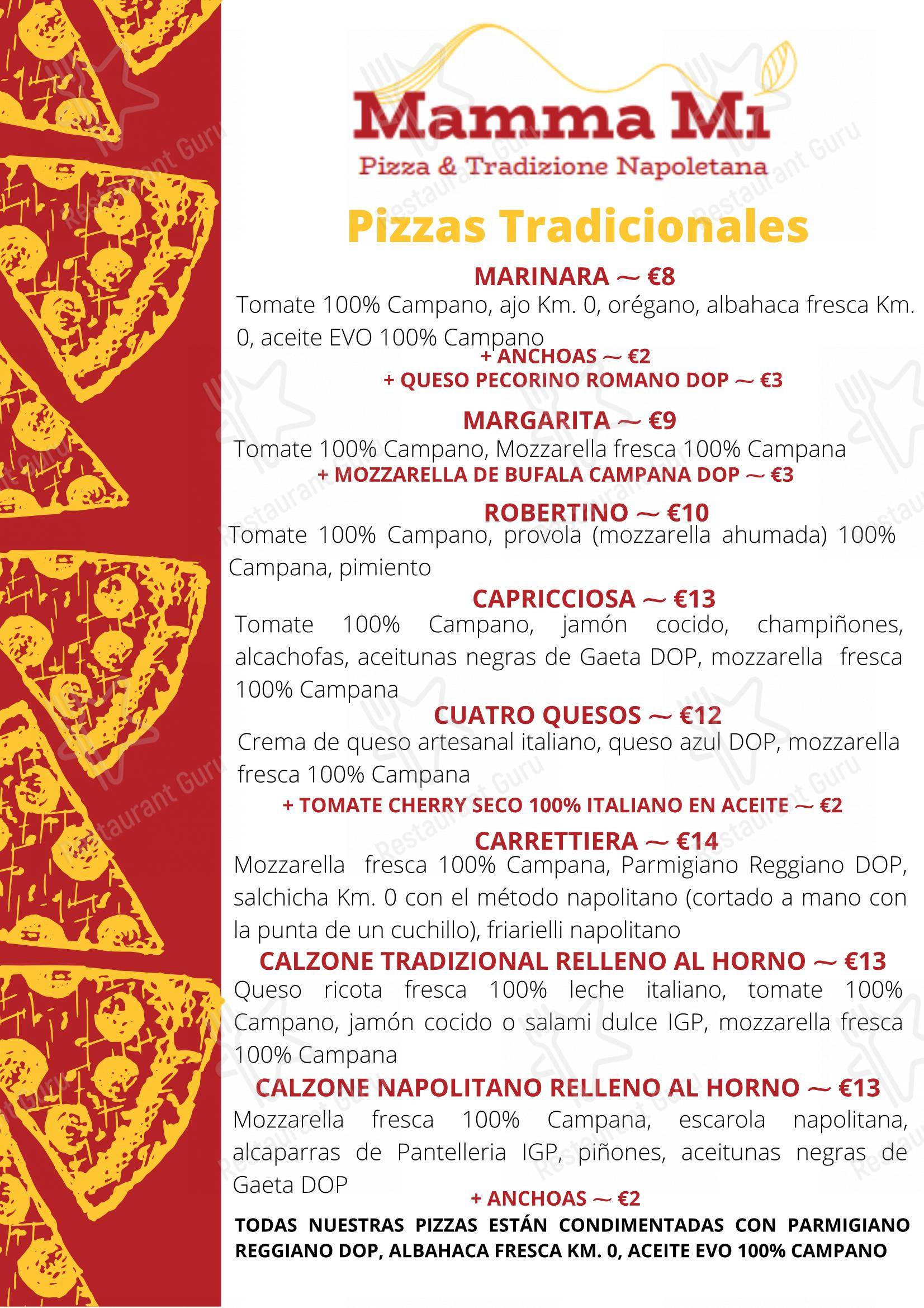 Carta del restaurante Mamma Mì Pizza & Tradizione Napoletana, Playa Honda