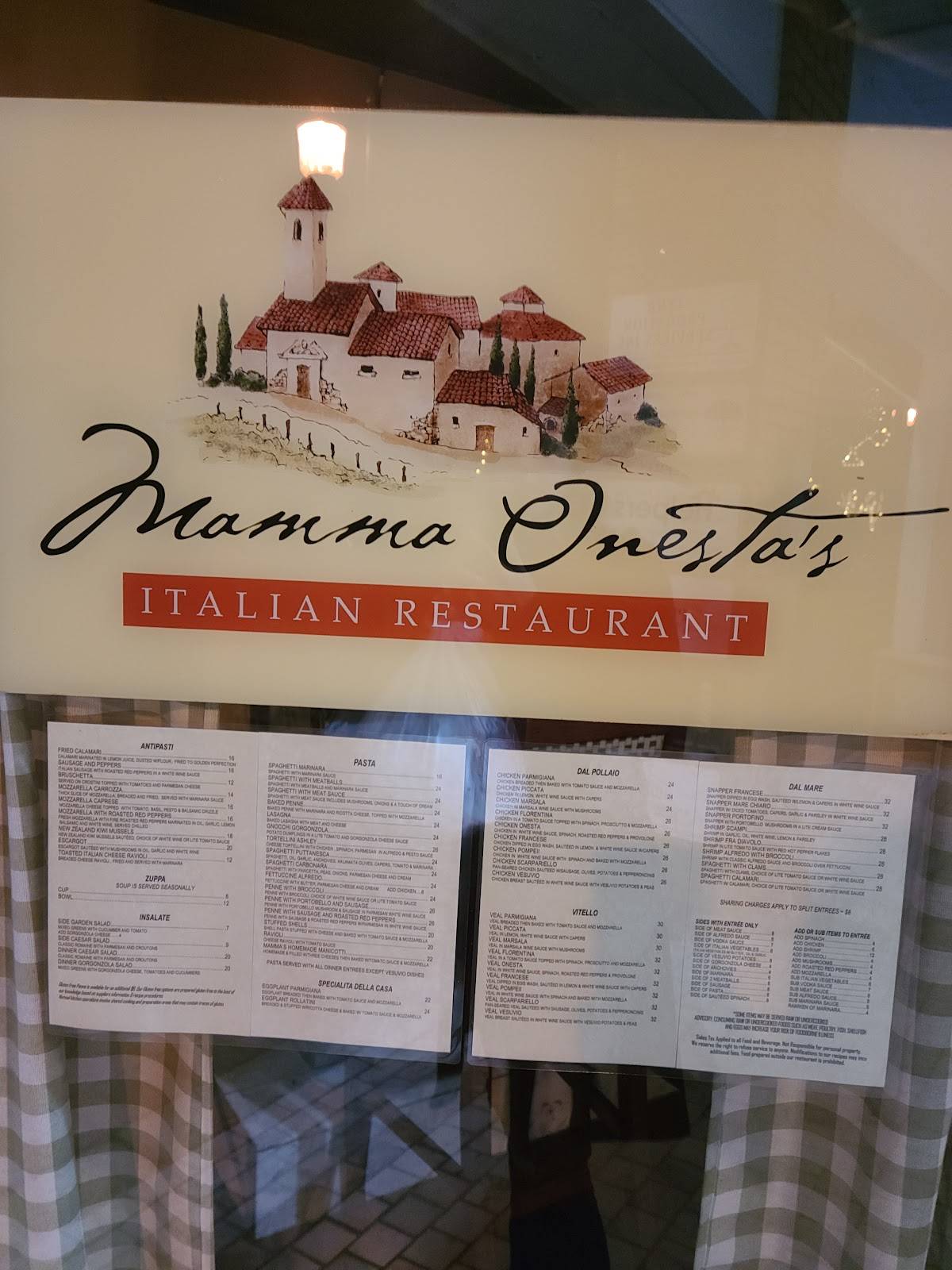 Menu at Mamma Onesta's Italian Restaurant, Canton