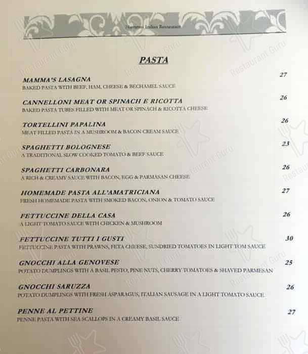 Menu at Mamma's Italian Restaurant, Redcliffe