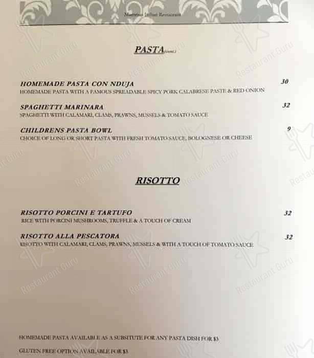 Menu at Mamma's Italian Restaurant, Redcliffe