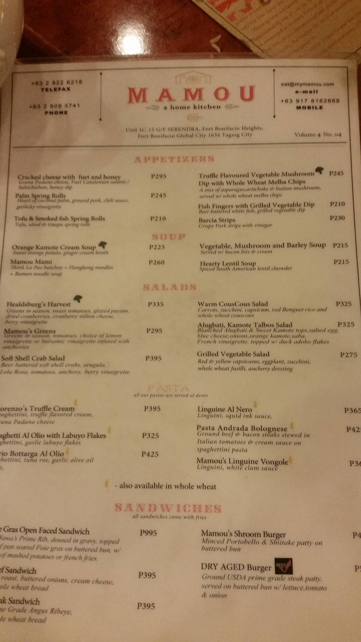 Menu at Mamou - A Home Kitchen steakhouse, Taguig, Mcarthur Avenue ...