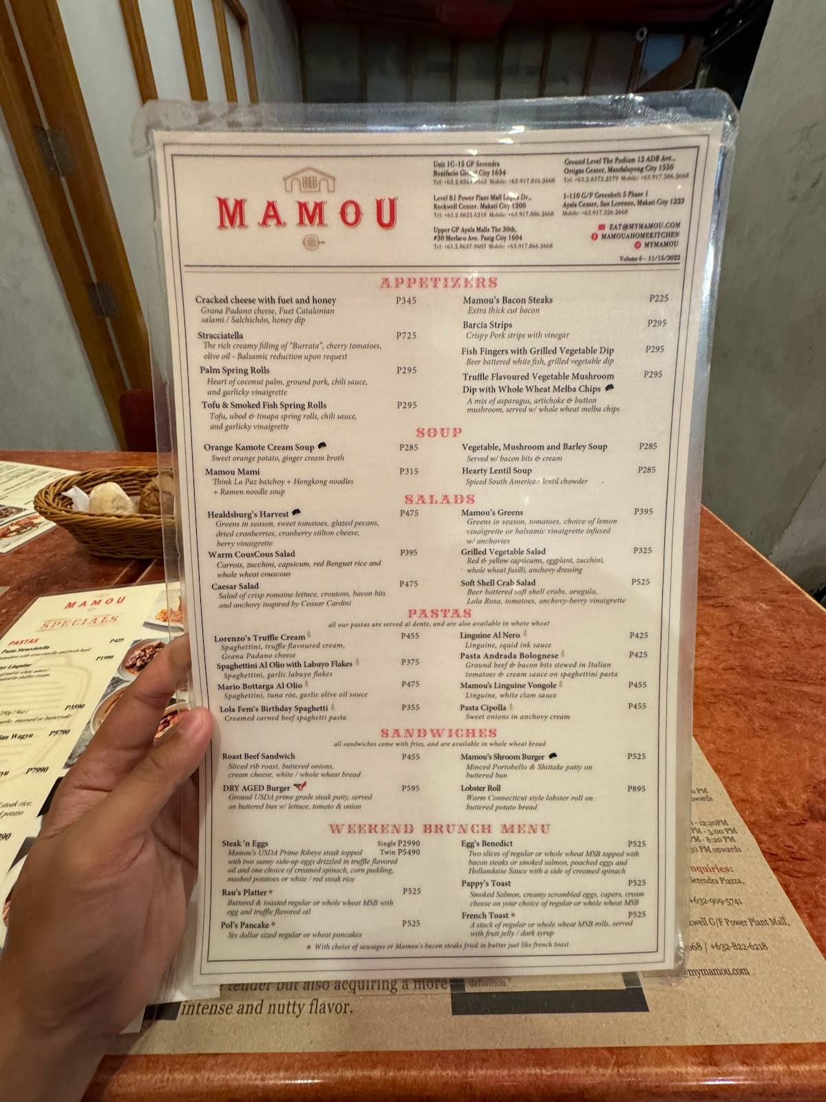 Menu at Mamou - A Home Kitchen steakhouse, Taguig, One Serendra