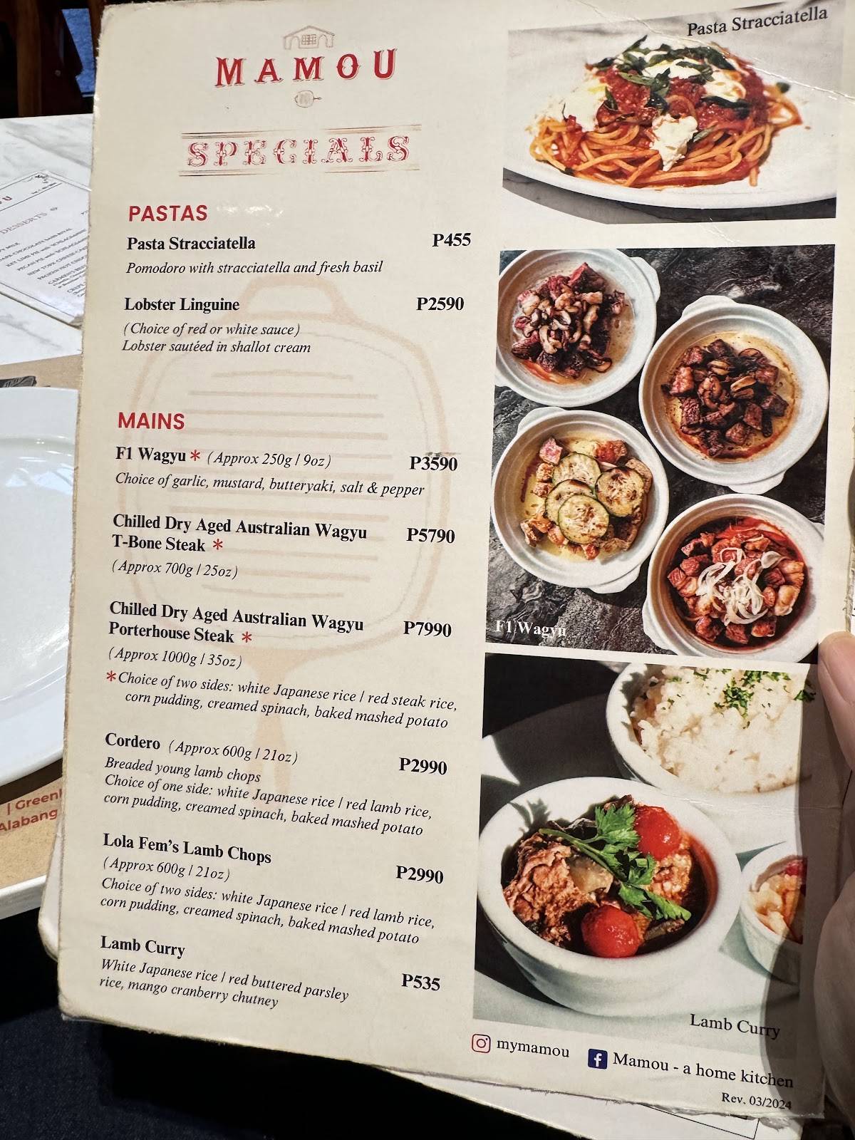 Menu at Mamou - A Home Kitchen steakhouse, Taguig, One Serendra