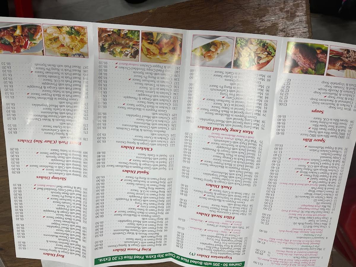 Menu at Man Lung restaurant, Bury