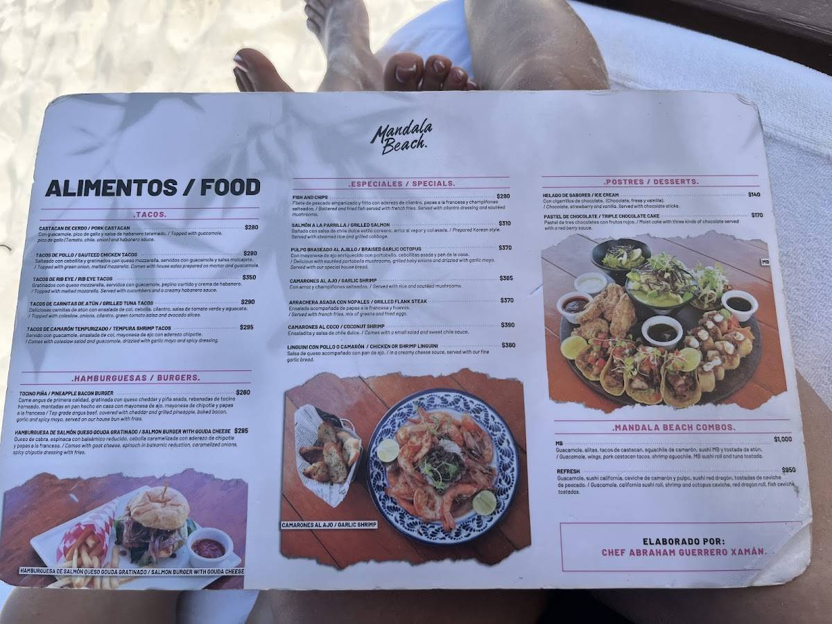 Menu at Mandala Beach Club, Cancún, Blvd. Kukulcan Km. 9.5