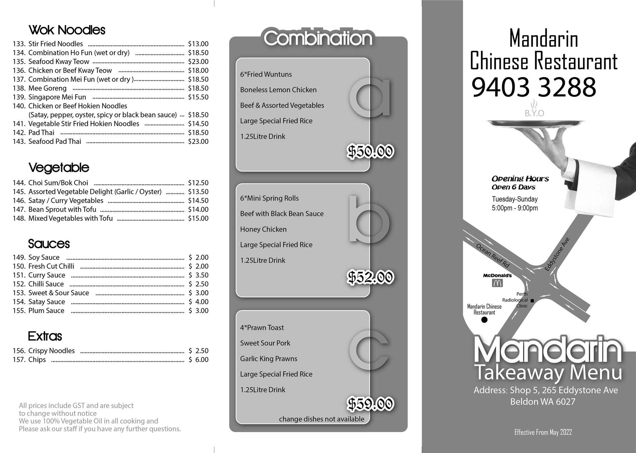 Menu at Mandarin Chinese Restaurant, Beldon