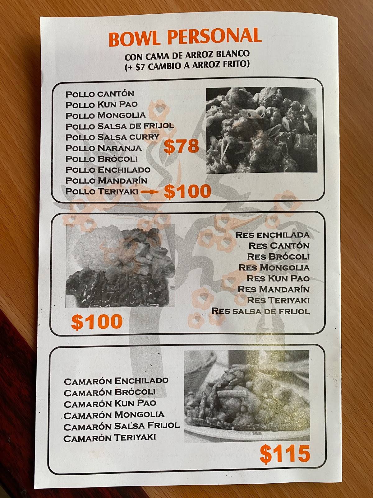 Menu at Mandarin Express restaurant, Tijuana, 2
