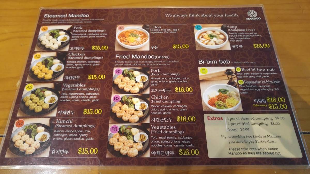 Menu at Mandoo restaurant, Adelaide