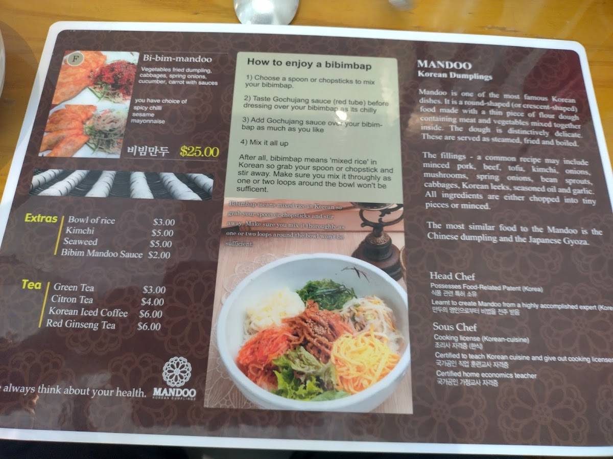 Menu at Mandoo restaurant, Adelaide