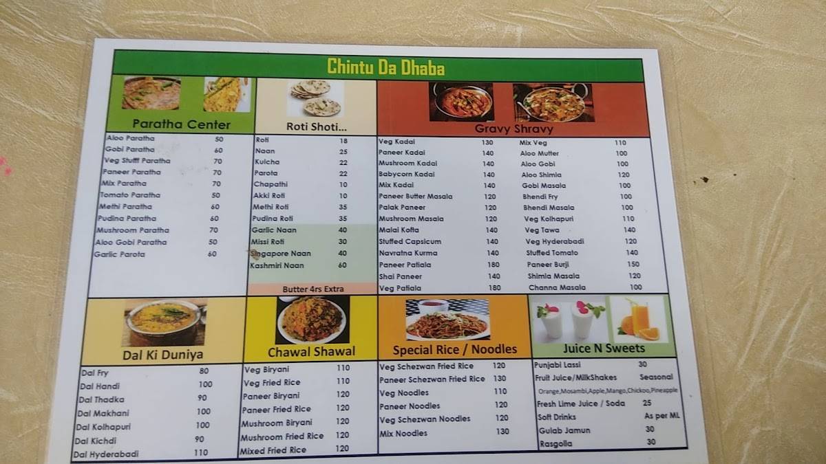 Menu at Chintu Da Dhaba - Pure Veg, Mangaluru, Near Mahadev Marble