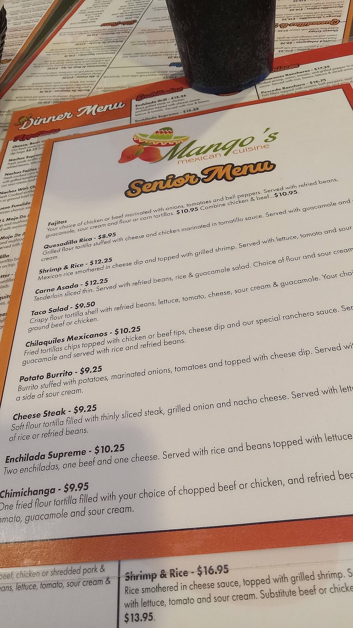 Menu at Mango's Mexican and American Grill restaurant, Fargo