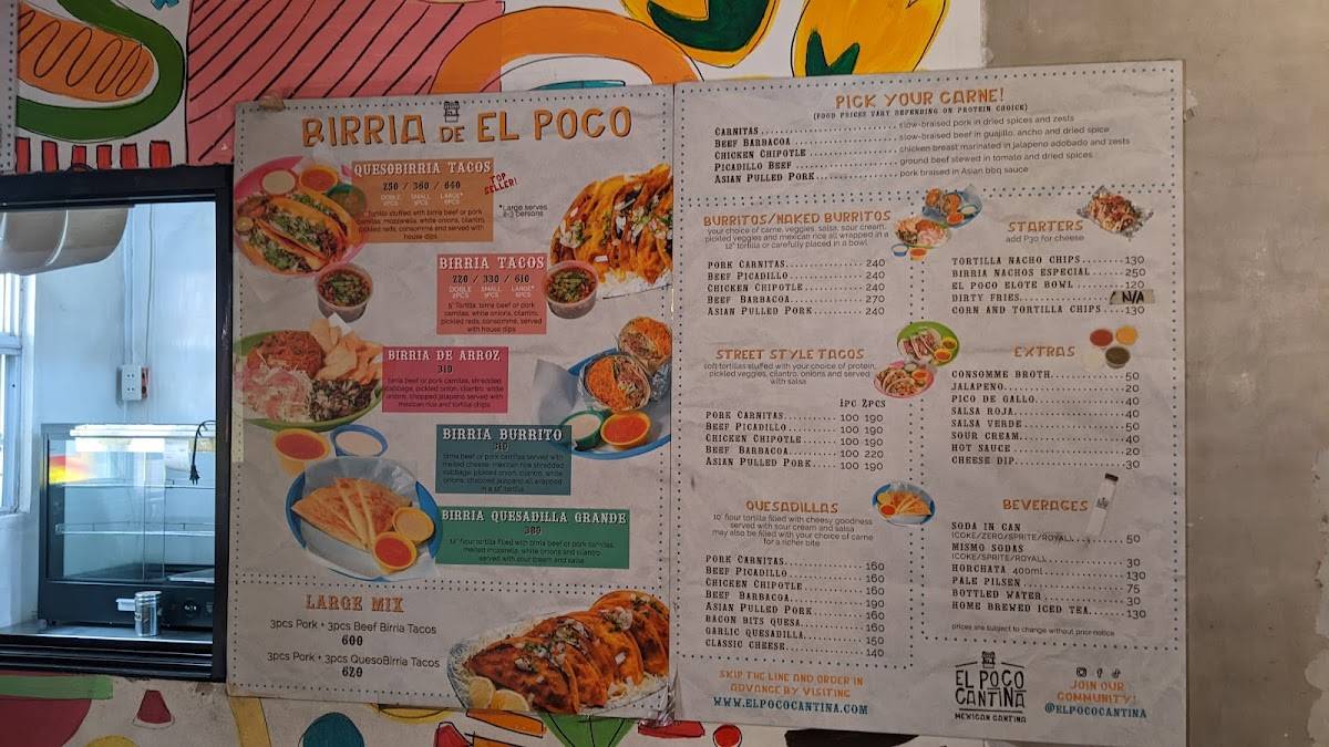 Menu at El Poco Cantina restaurant, Manila