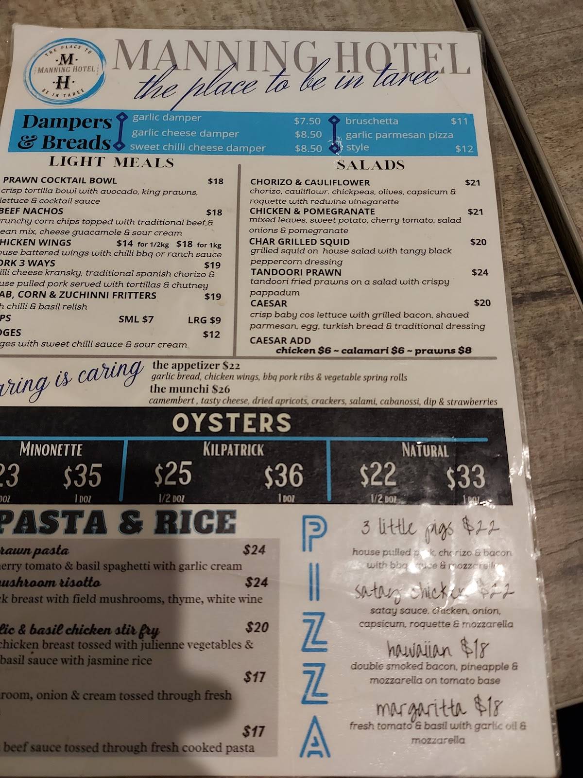 Menu at Manning River Hotel pub & bar, Taree