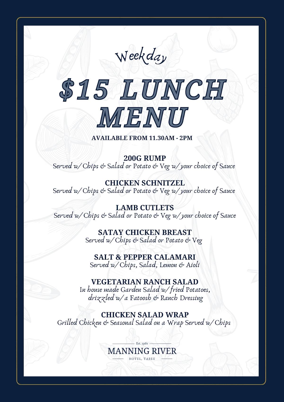 Menu at Manning River Hotel pub & bar, Taree