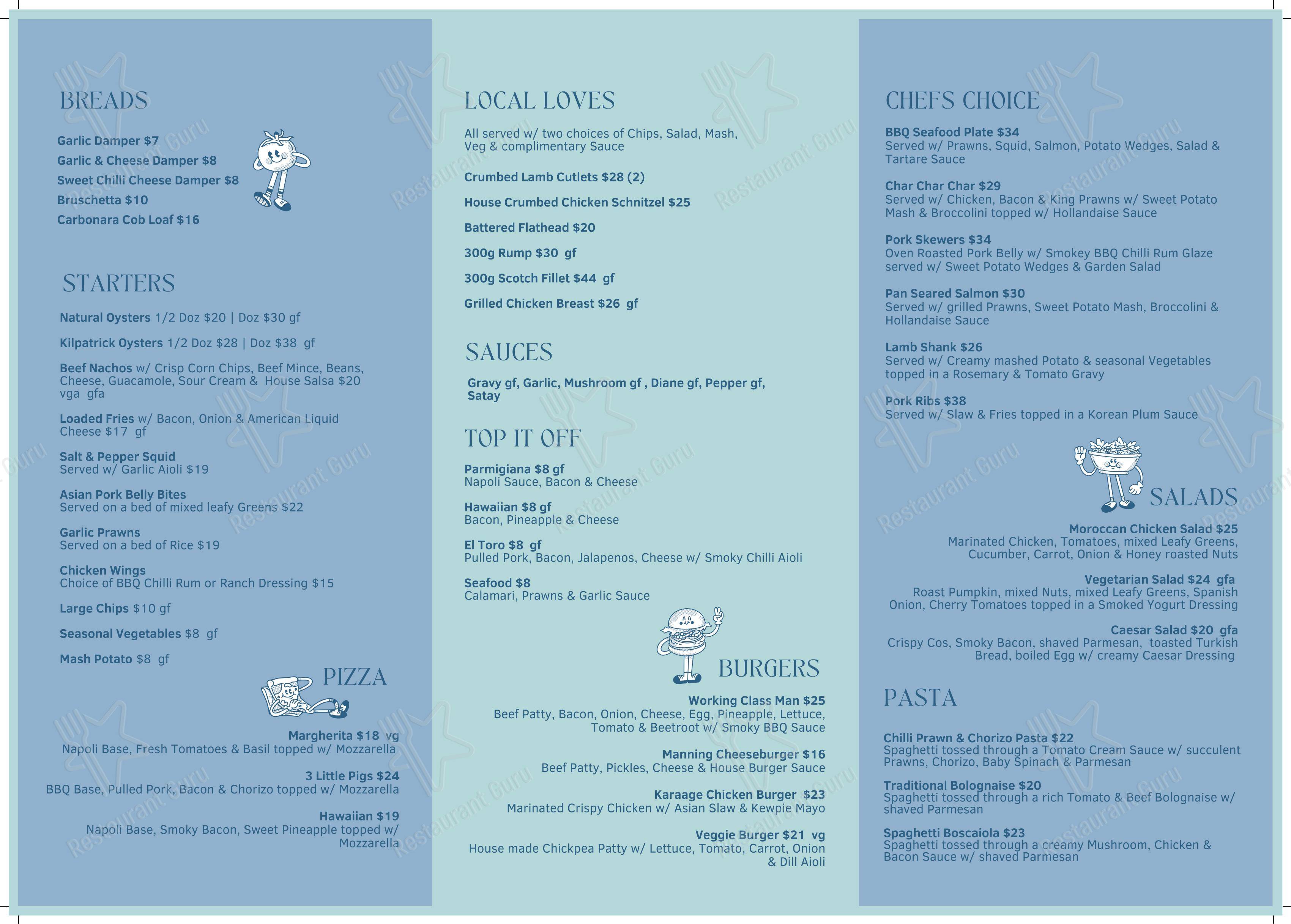Menu at Manning River Hotel pub & bar, Taree