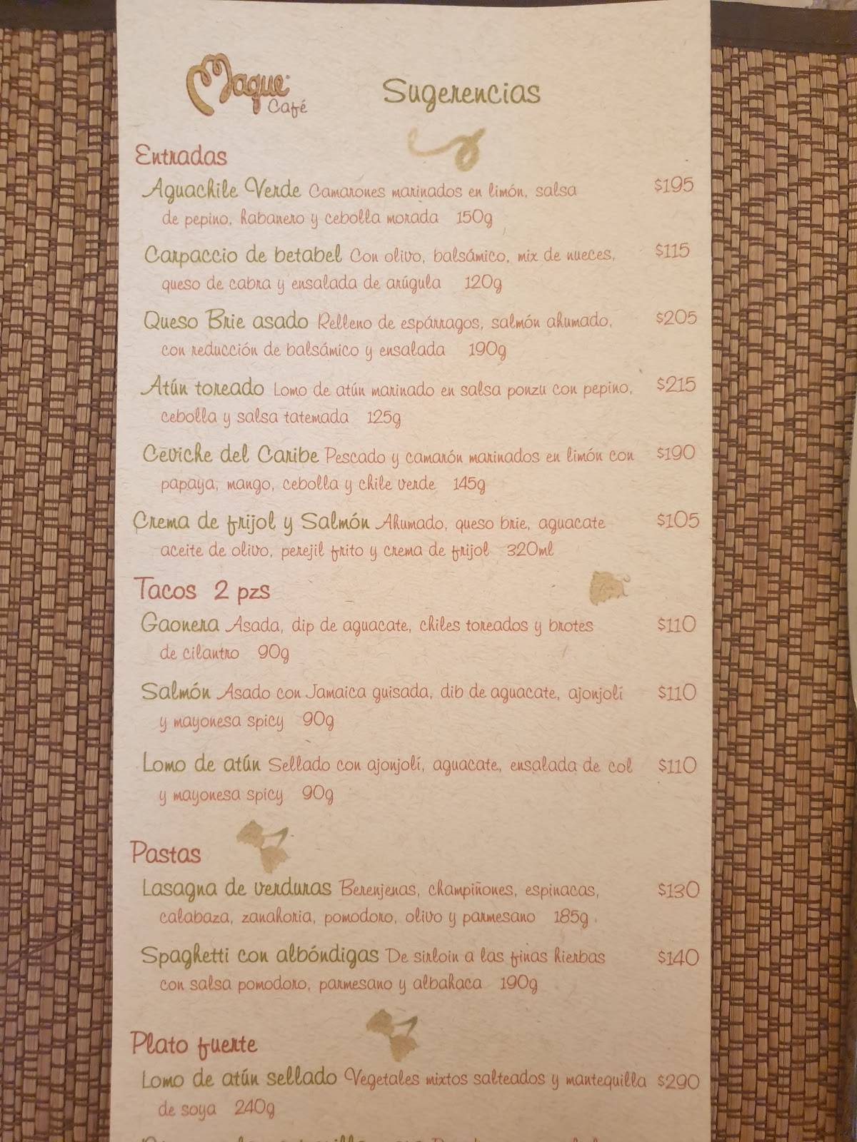 Carta de MAQUE café, Ciudad de México, Calle Ozuluama 4