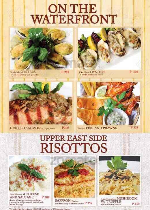 Menu at Marciano's restaurant, Quezon City, U.P. Town Center