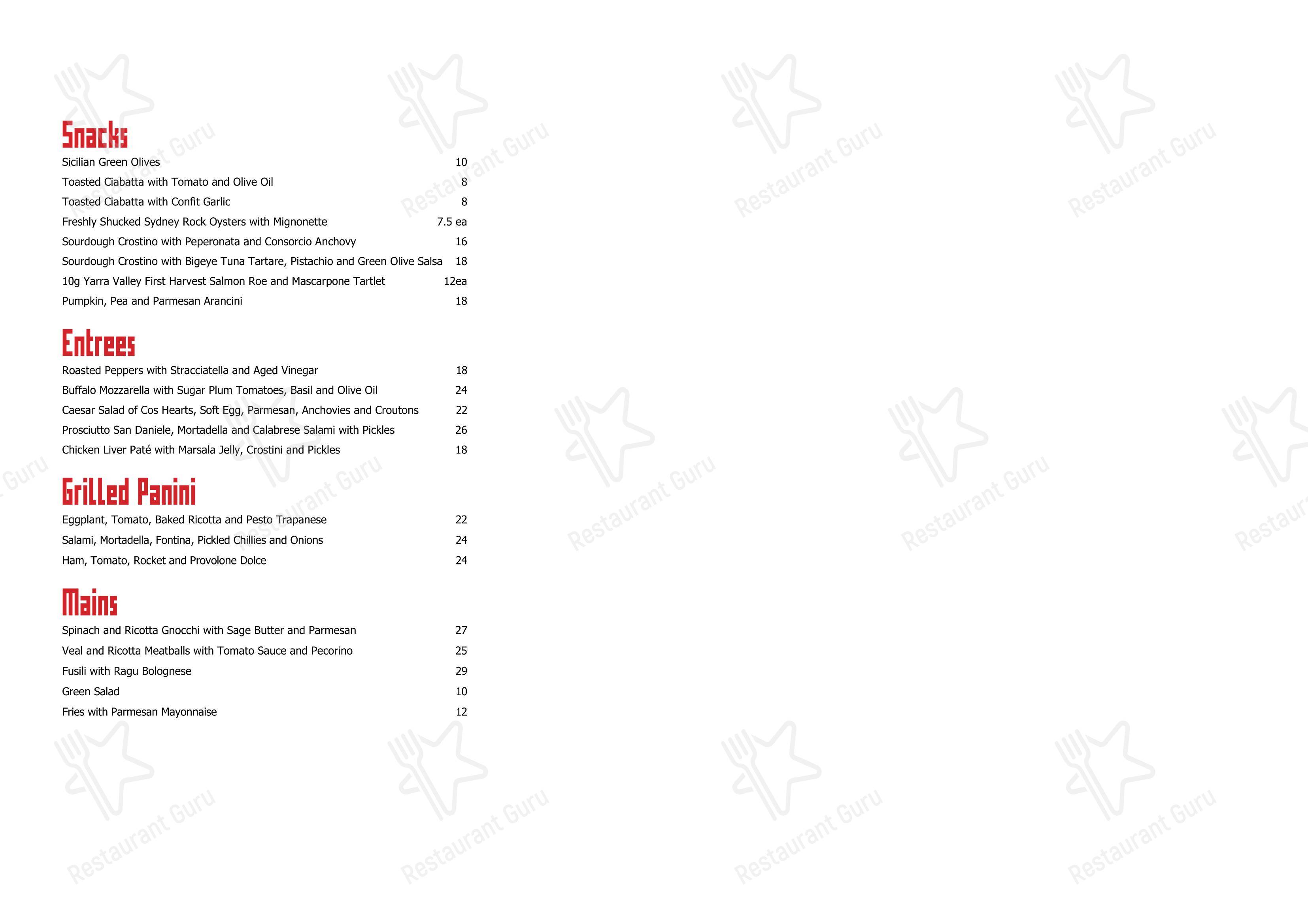 Menu at Margaret restaurant, Double Bay