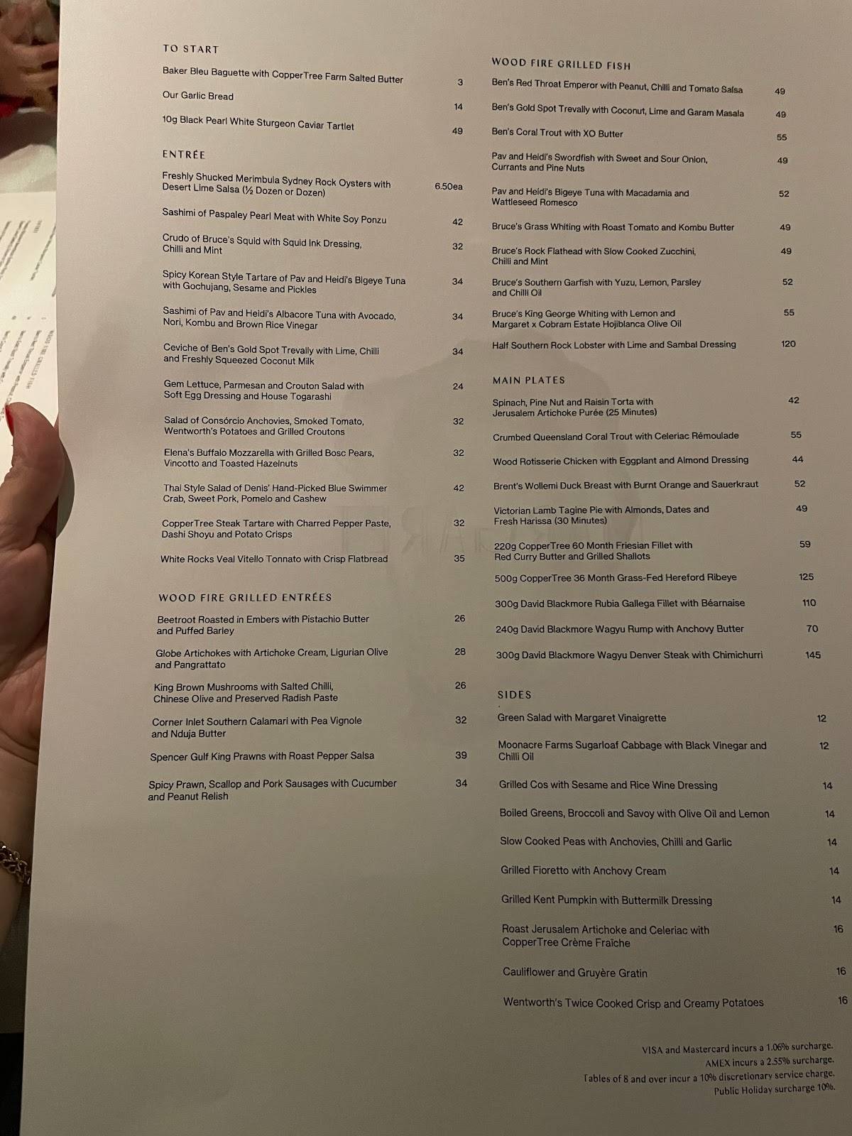Menu at Margaret restaurant, Double Bay