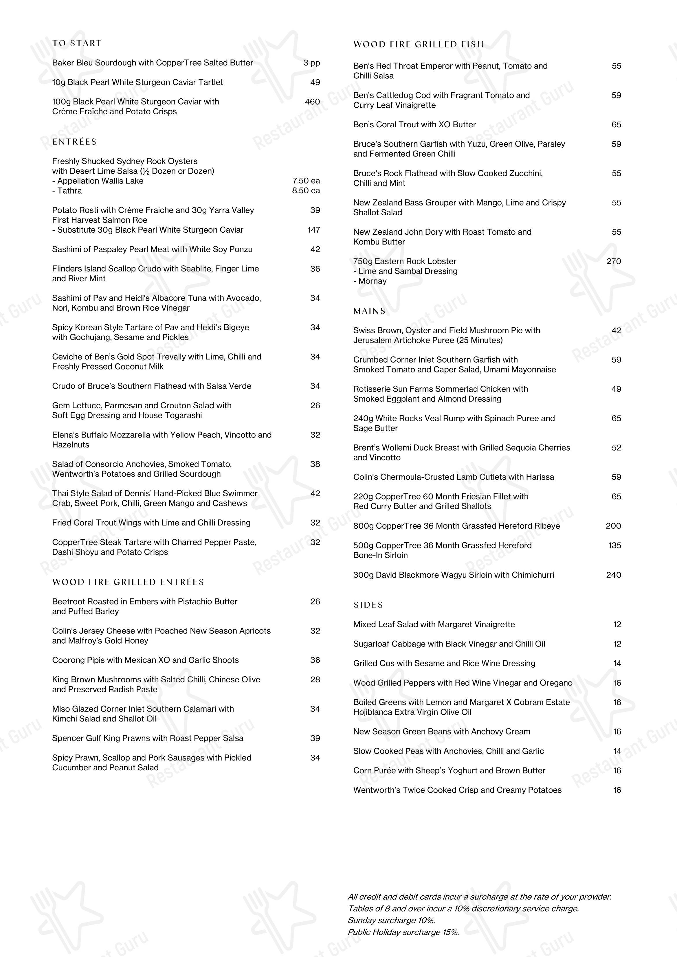 Menu at Margaret steakhouse, Double Bay