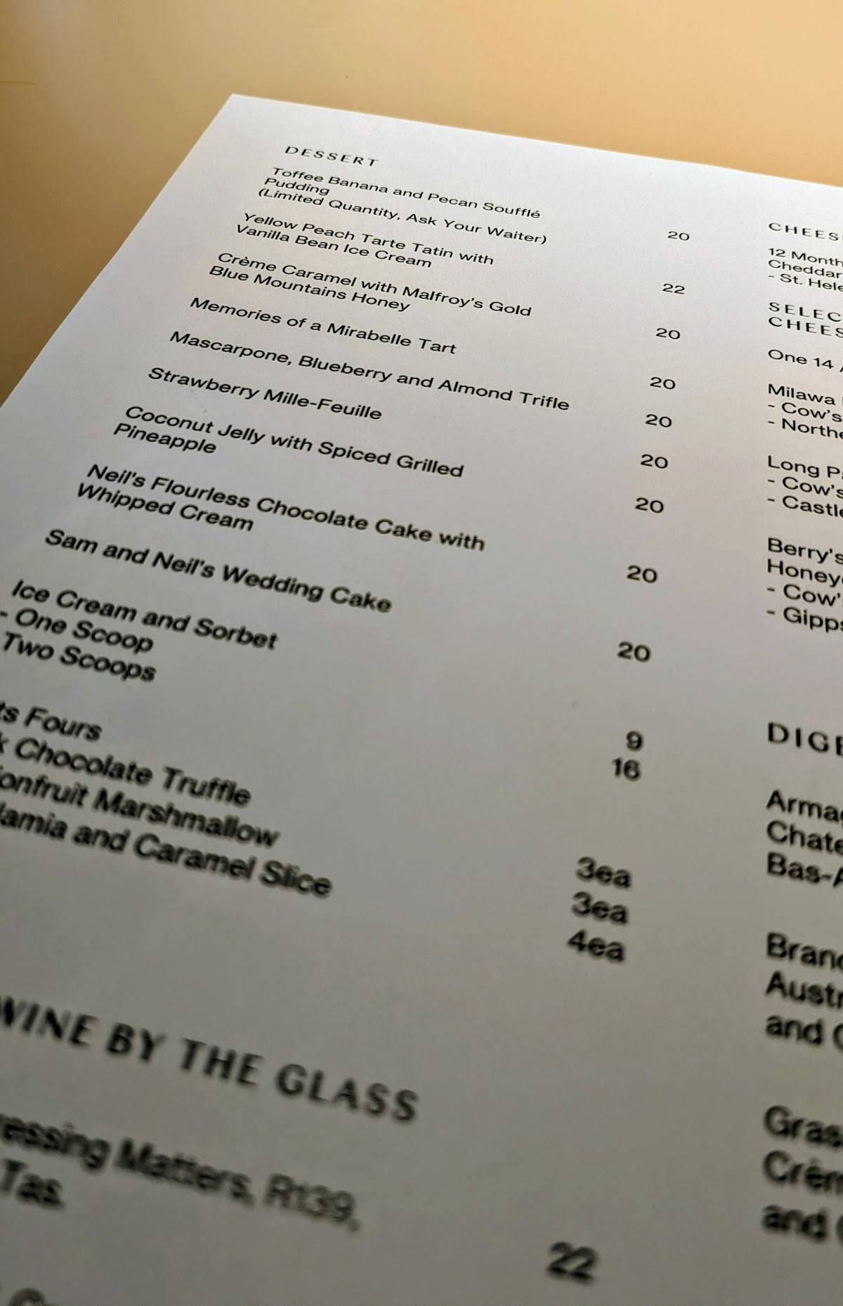 Menu at Margaret restaurant, Double Bay