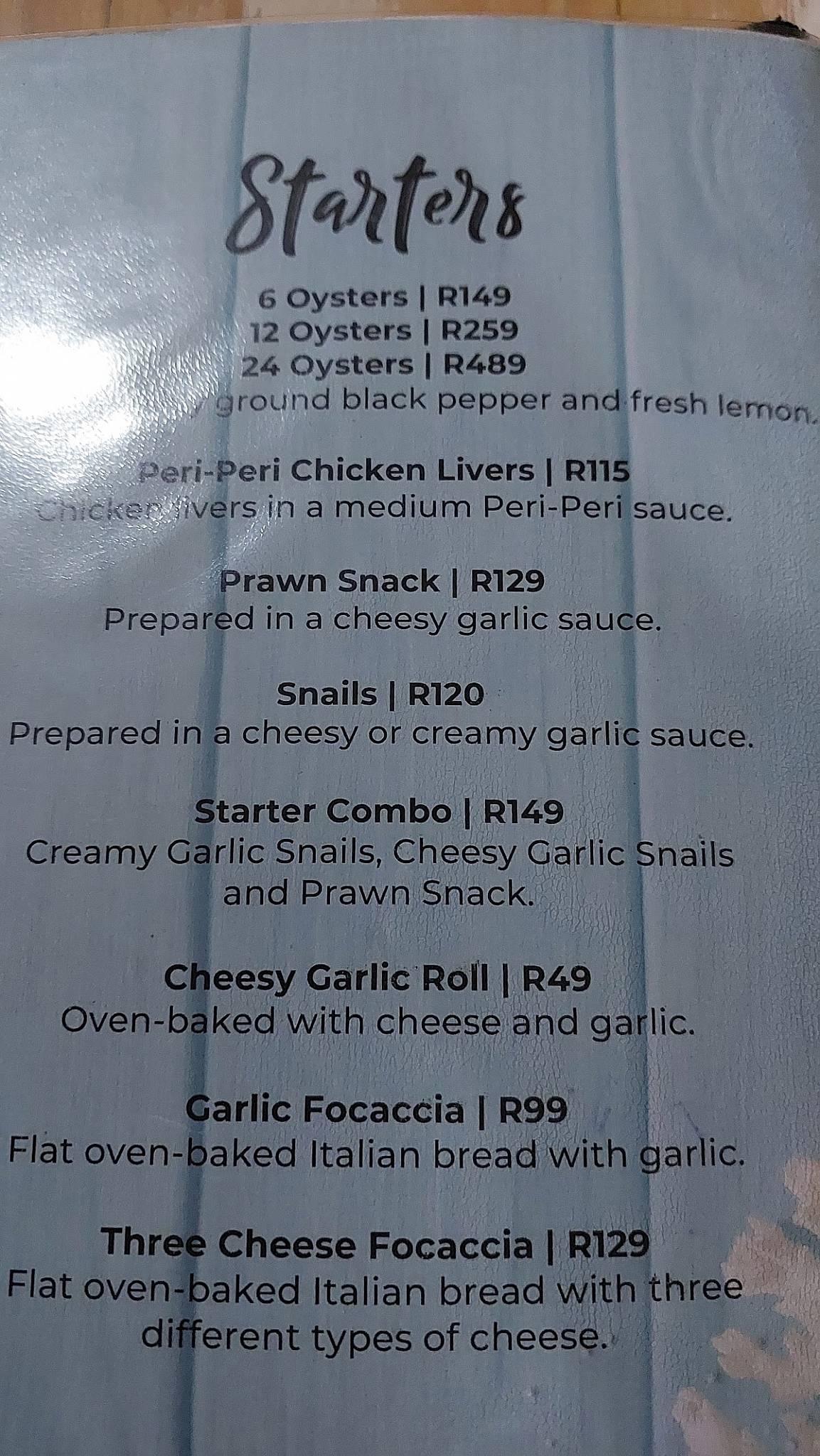 Menu at Blue Lagoon restaurant, Margate