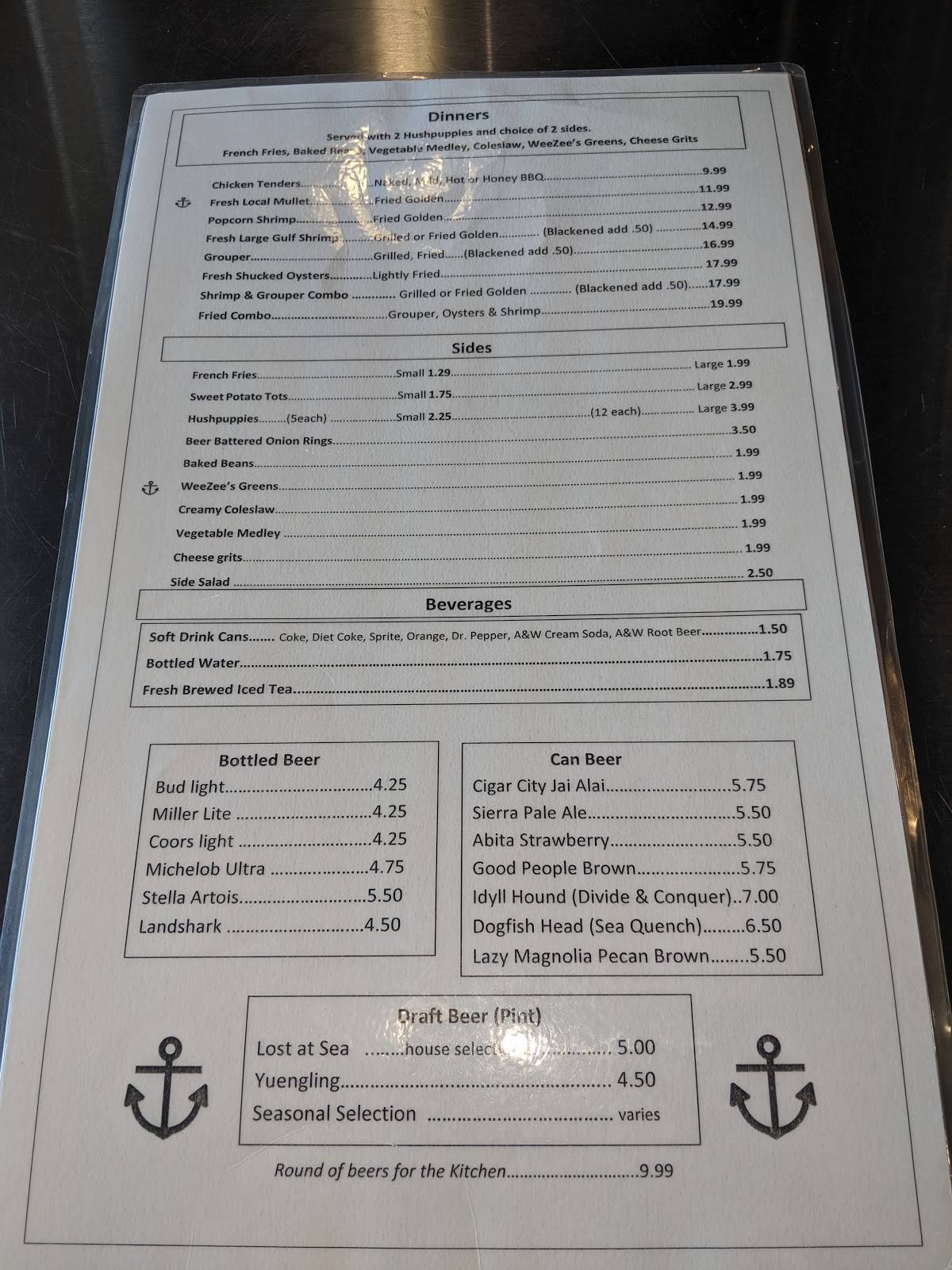 Menu at Maria's Olde East Hill Grill restaurant, Pensacola
