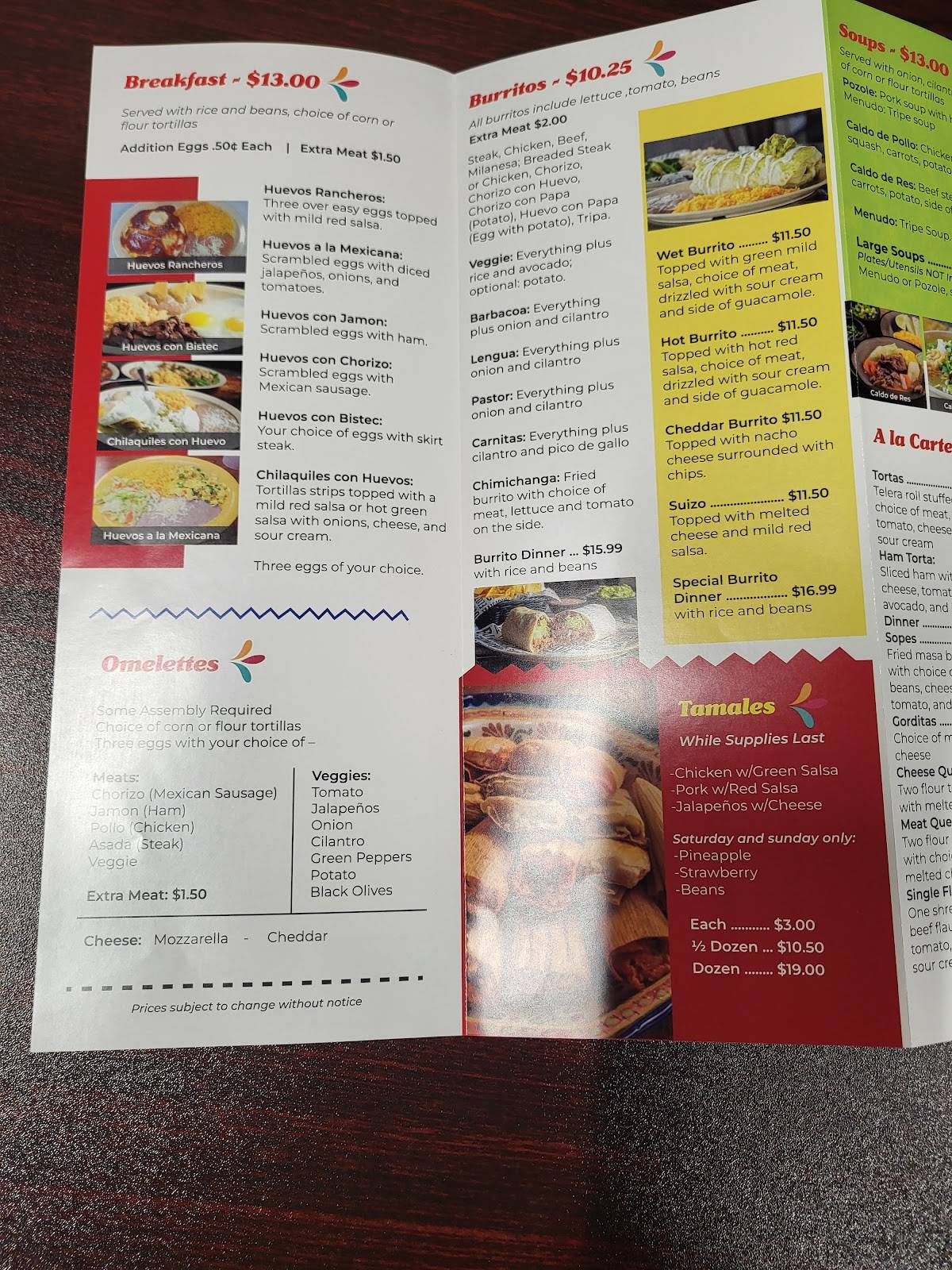 Menu at Maria’s Tamales Y Champurrado restaurant, Palos Heights