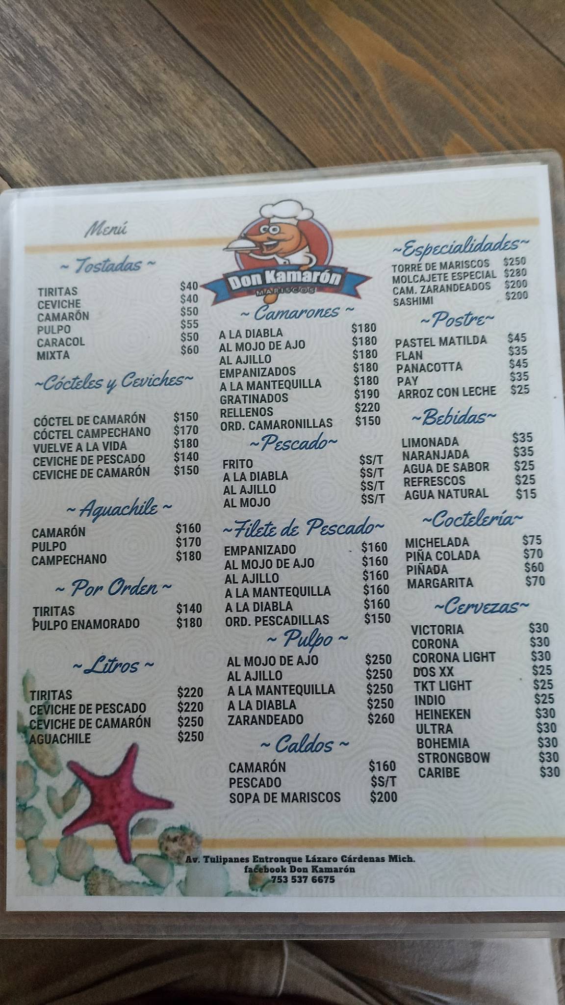 Carta del restaurante Mariscos Don Kamaron Lzc, Lázaro Cárdenas