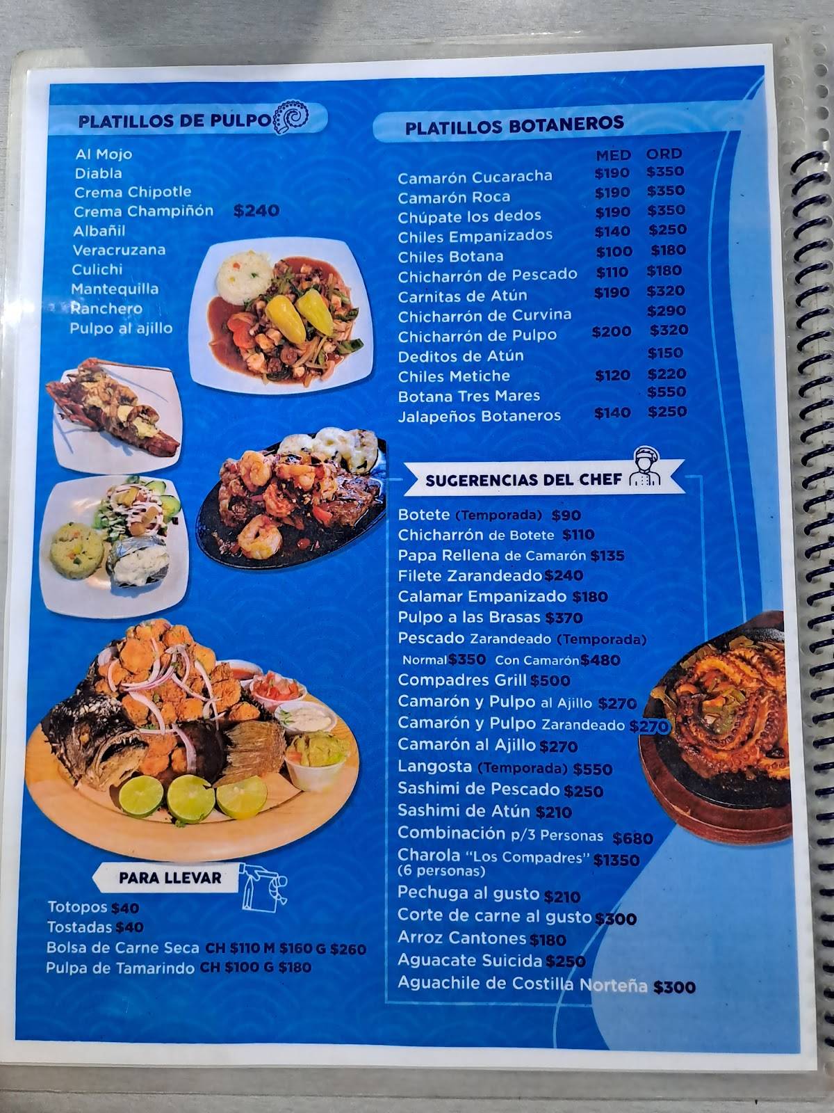 Menu at Mariscos Los Compadres restaurant, Mexicali, Av Pdte Gómez ...