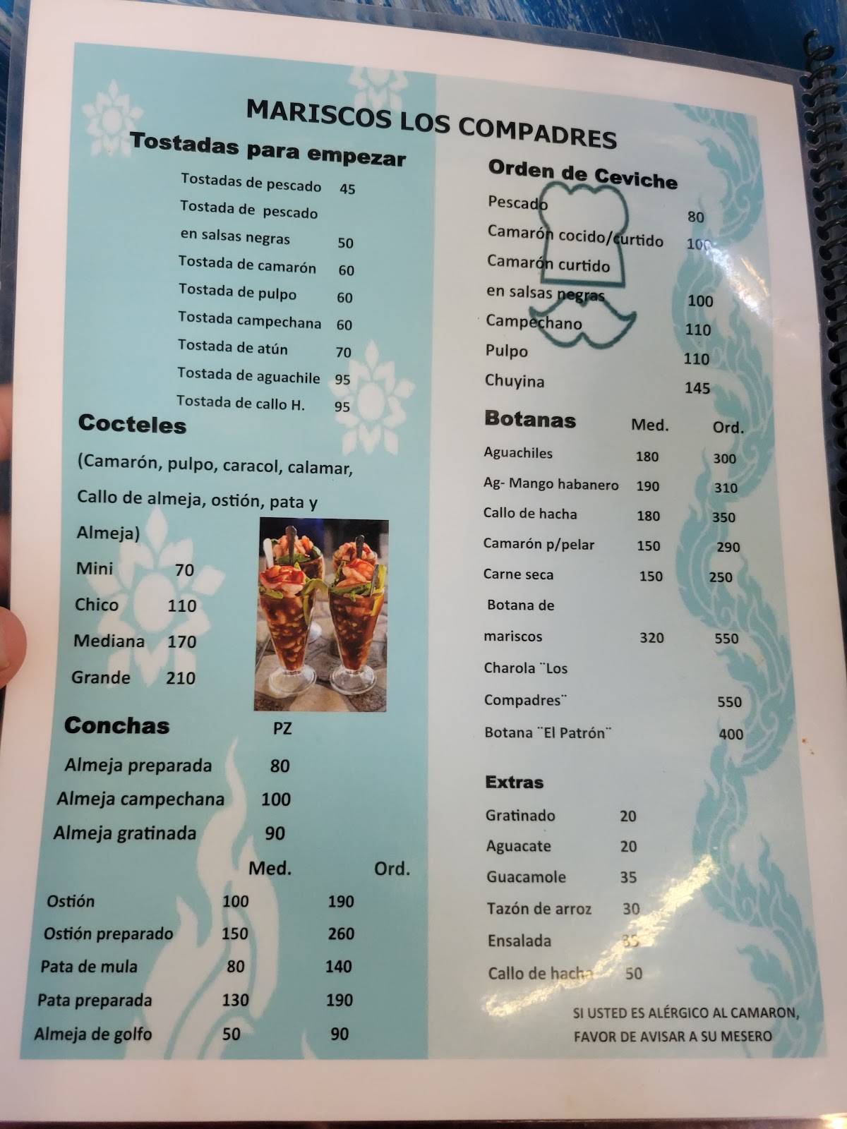 Carta del restaurante Mariscos Los Compadres, Mexicali, Av Pdte Gómez ...