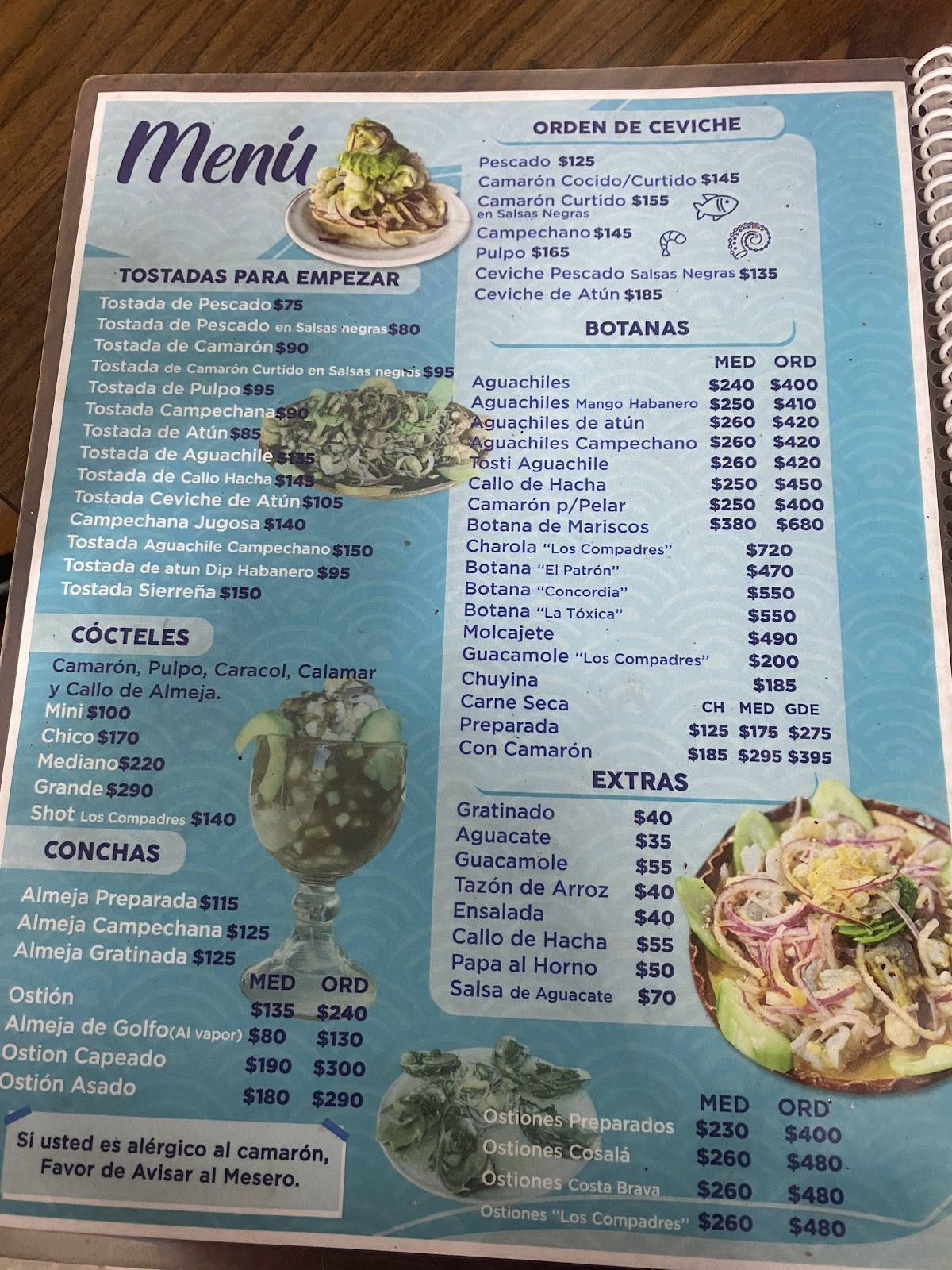 Menu at Mariscos Los Compadres restaurant, Mexicali, Av Pdte Gómez ...