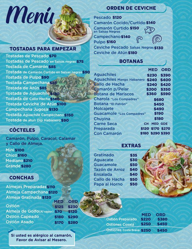 Carta del restaurante Mariscos Los Compadres, Mexicali, Av Pdte Gómez ...