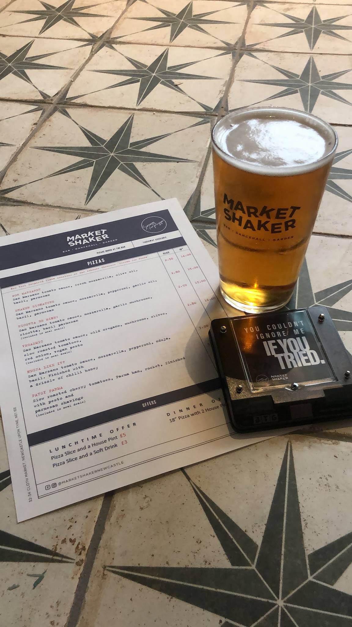Menu at Market Shaker pub & bar, Newcastle upon Tyne