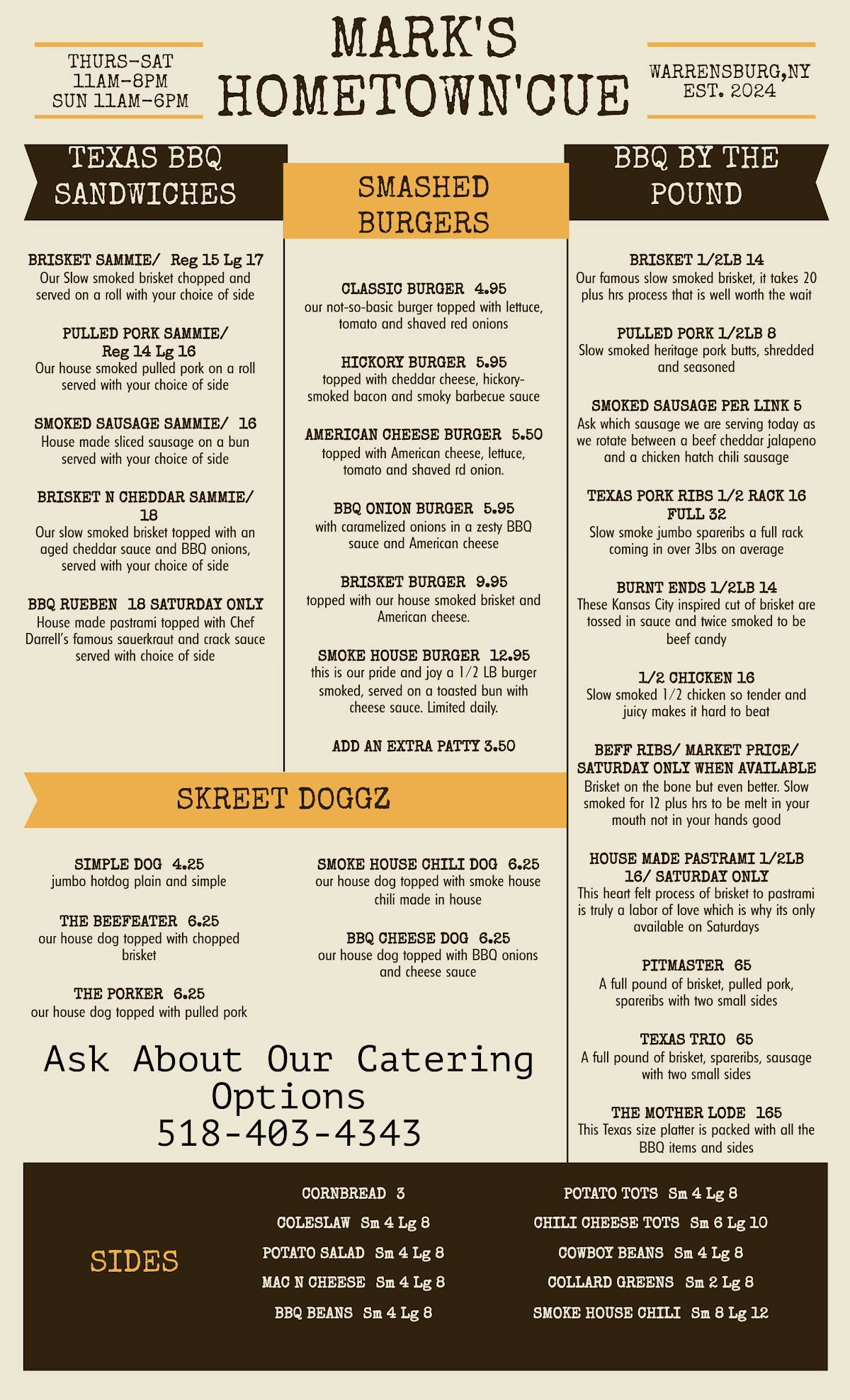 Menu at Mark's Hometown'Cue BBQ, Warrensburg
