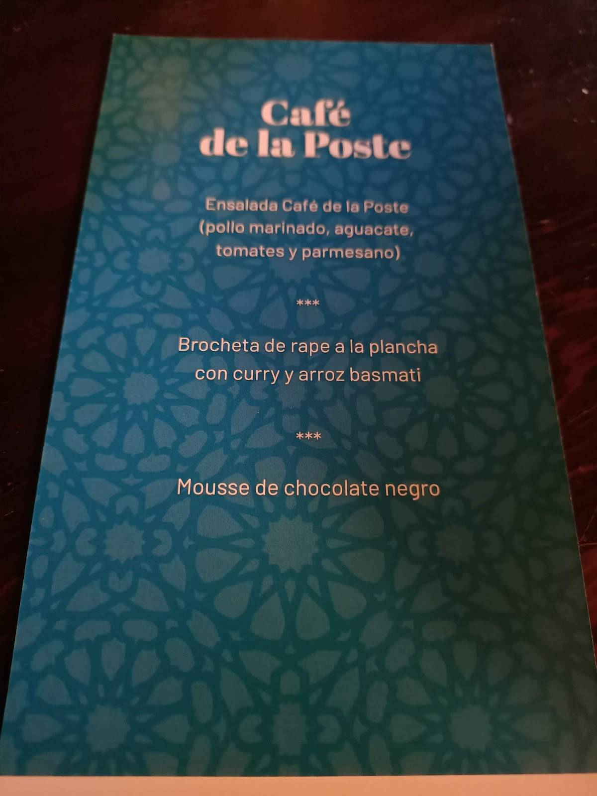 Menu at Grand Café de la Poste restaurant, Marrakesh