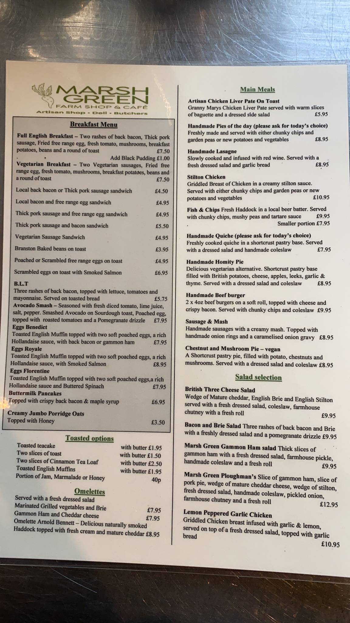 Menu at Marsh Green Farm Shop cafe, Chesterfield