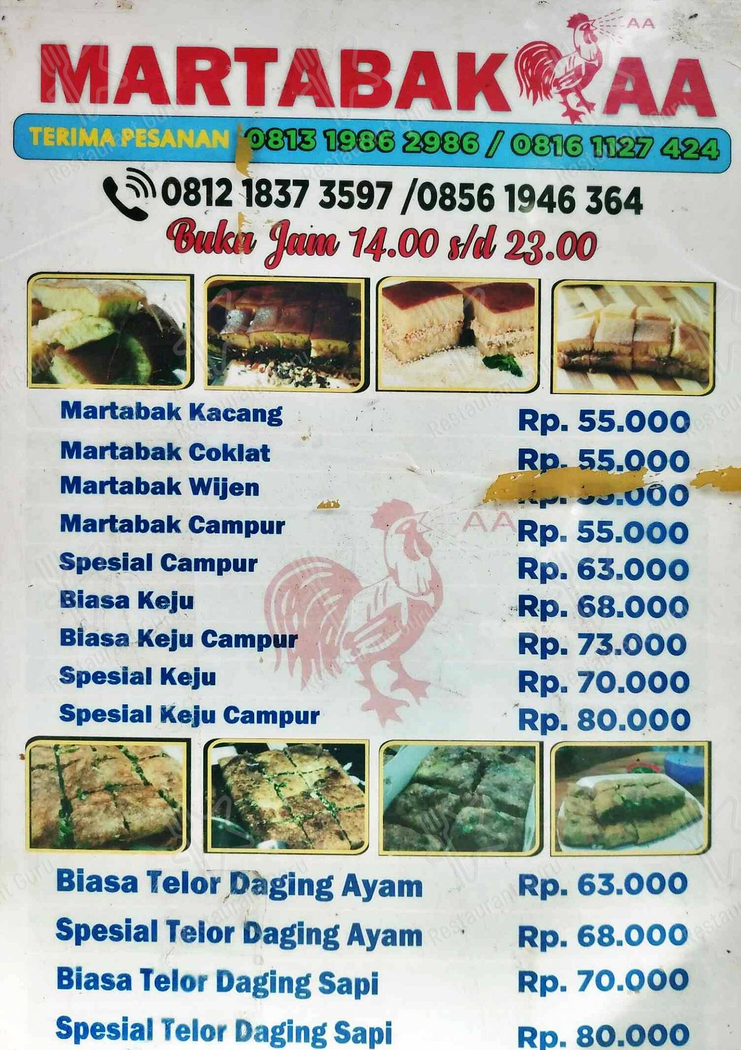 Menu at MARTABAK AA restaurant, South Jakarta, Jl. Minangkabau Barat No ...