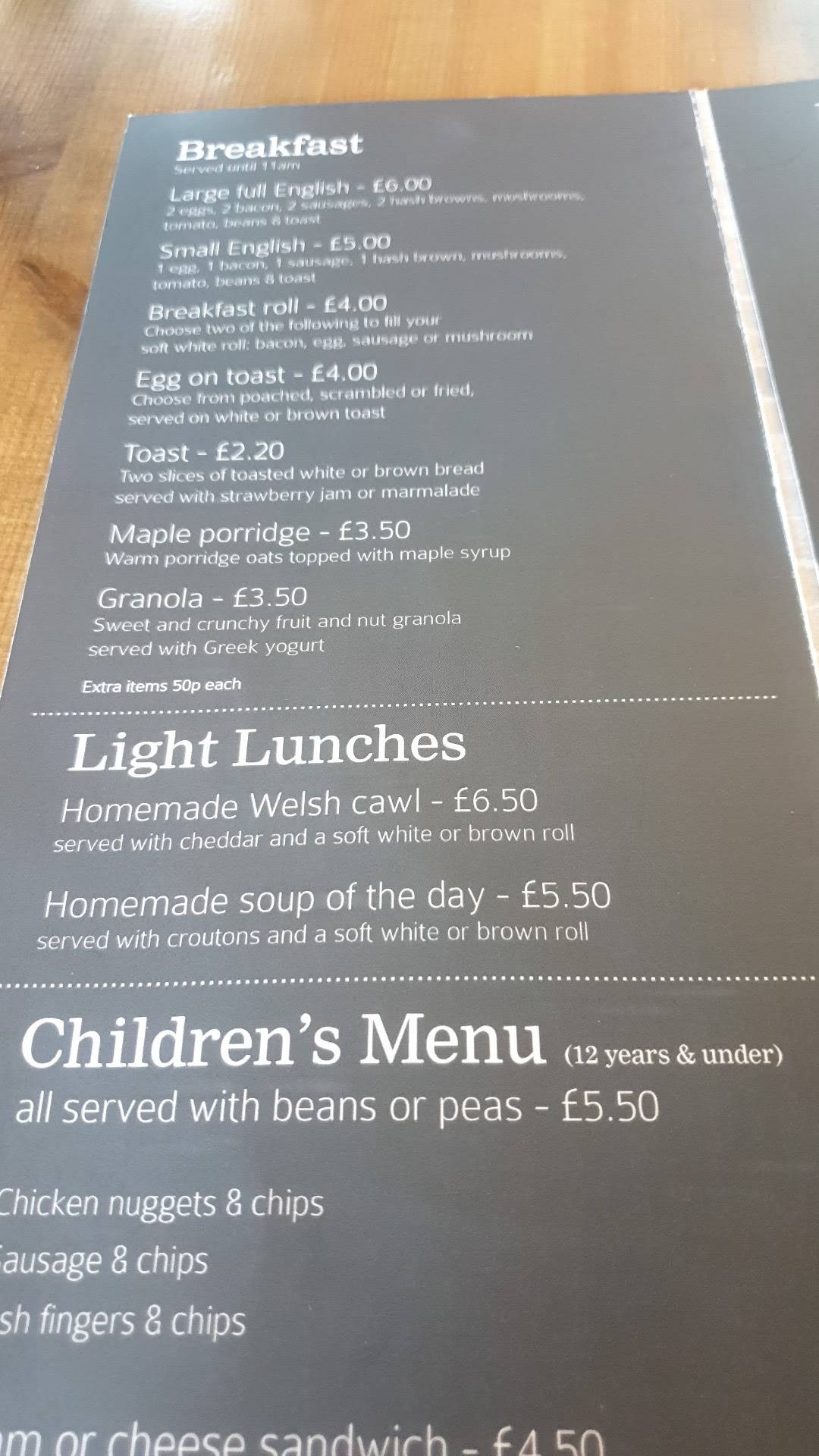 Menu at Martha’s Kitchen restaurant, Pembroke Dock