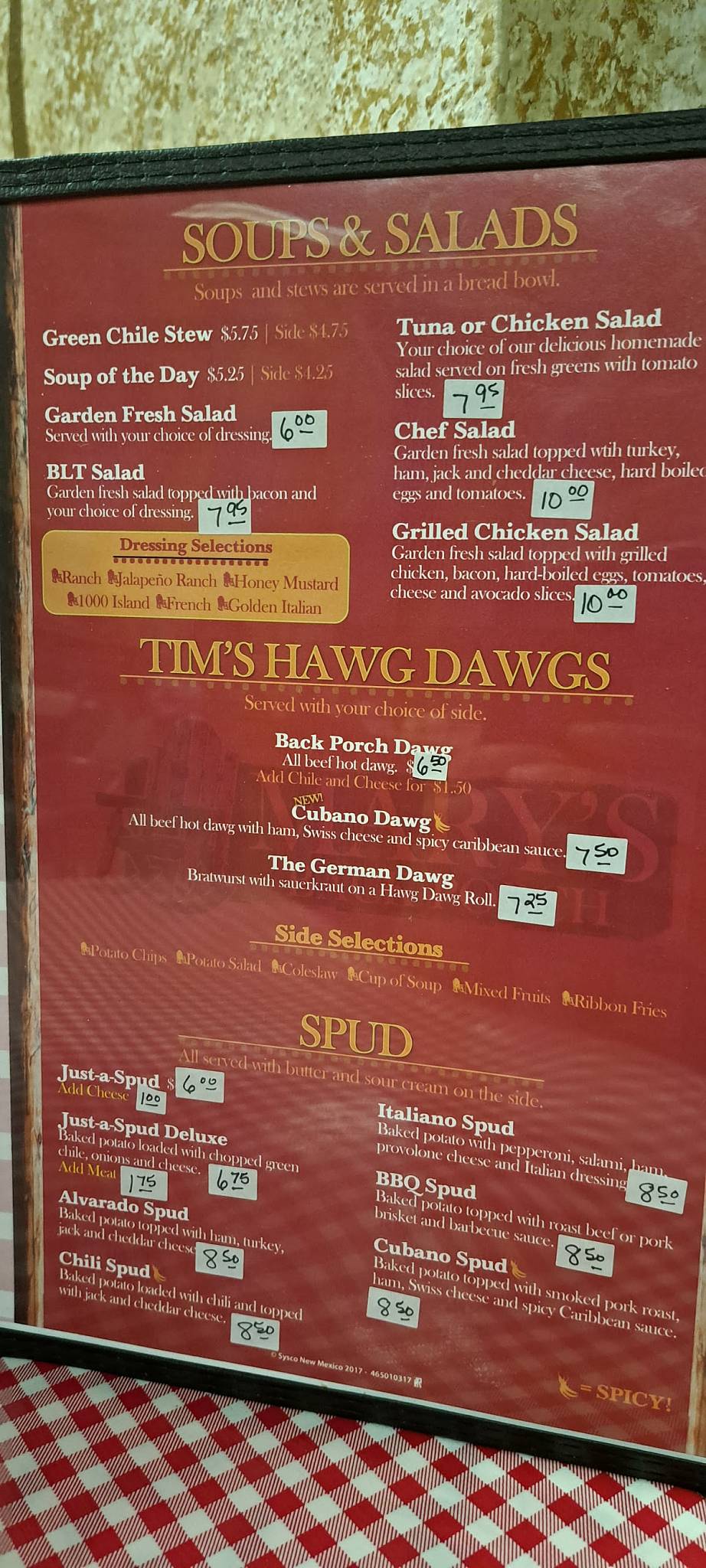 Menu at Mary's Back Porch pub & bar, Clayton