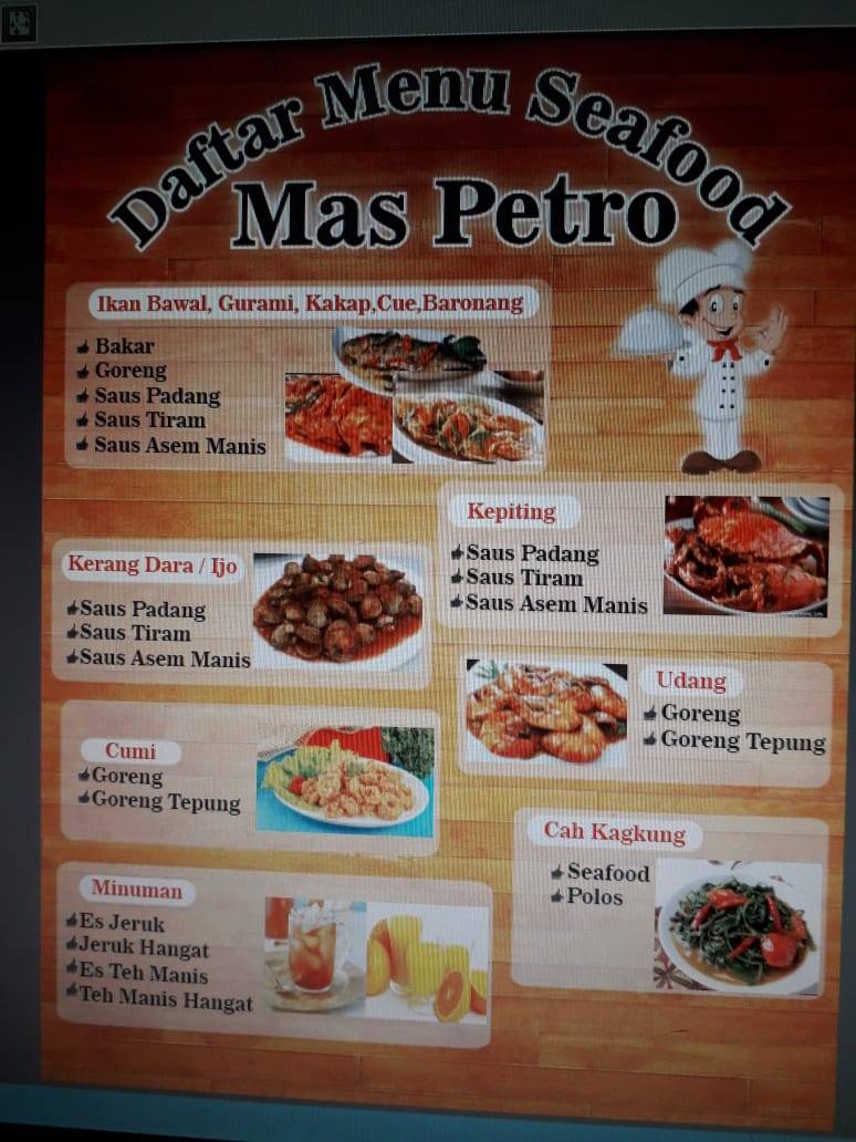 Menu at Mas Petro restaurant, East Jakarta