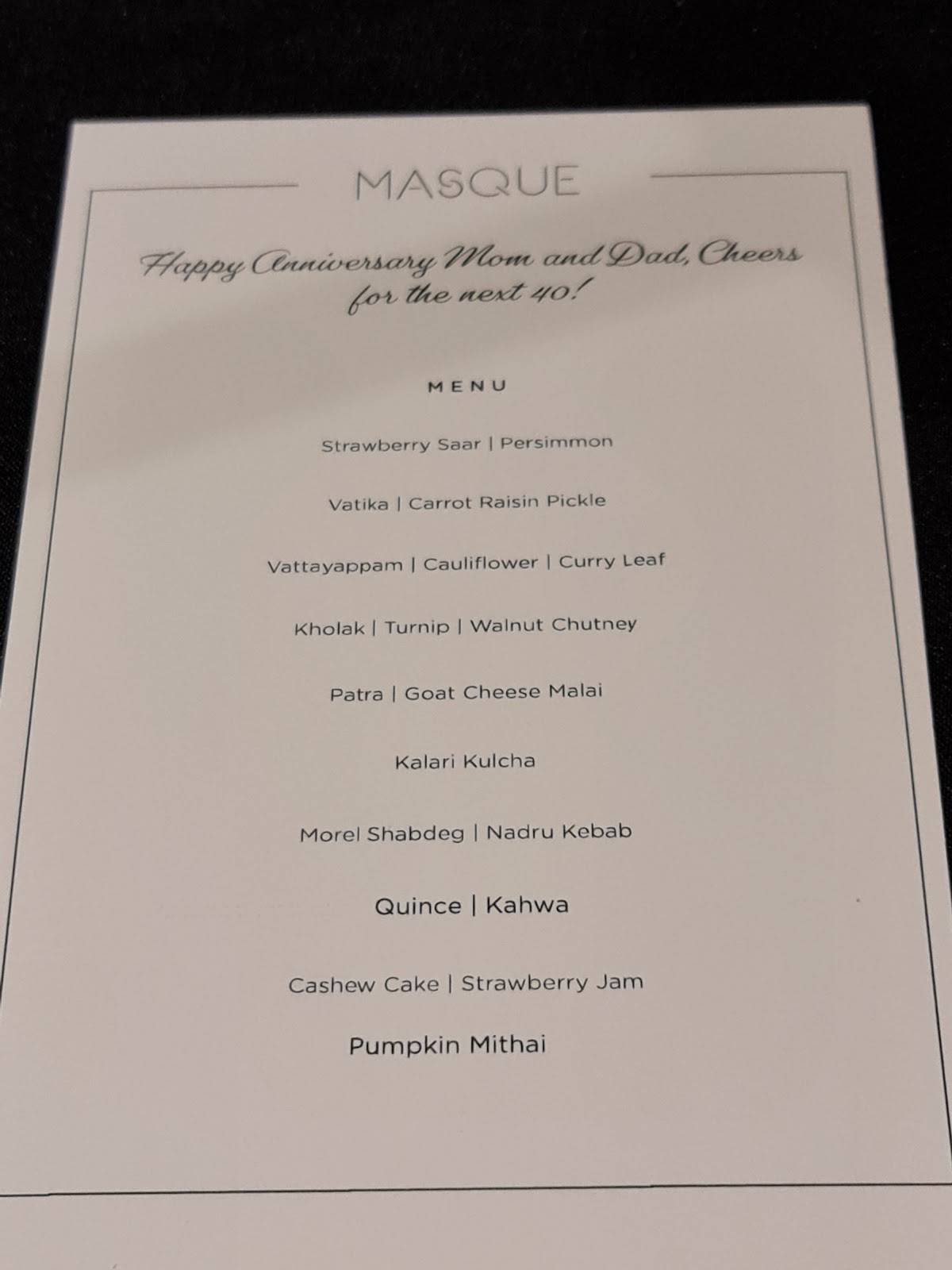 Menu at Masque, Mumbai