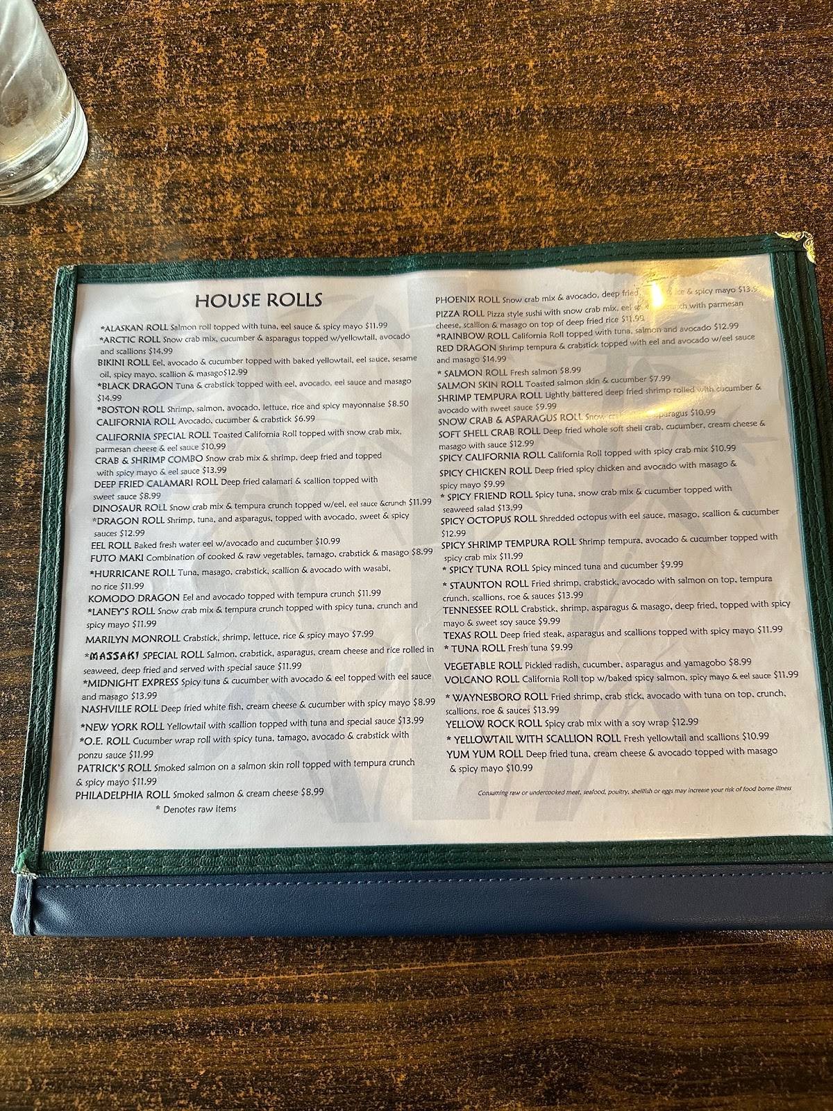 Menu at Massaki Japanese Steakhouse & Sushi Bar, Staunton