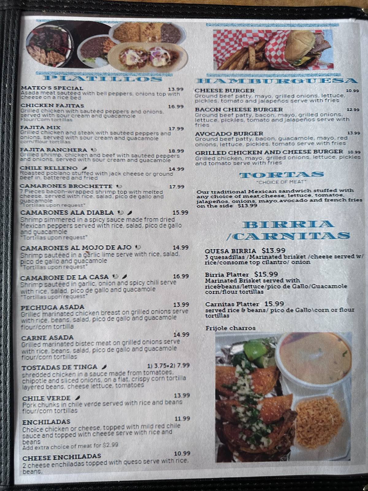 Menu at Mateo's Kitchen Restaurant, Paris