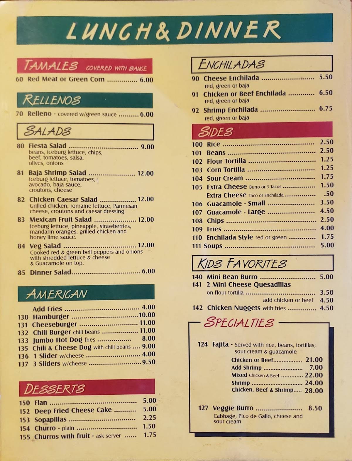 Menu at Mateos Mexican Grill restaurant, Show Low