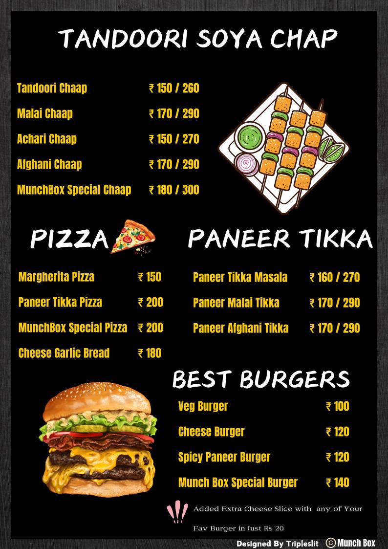 Menu at Munch Box, Mathura
