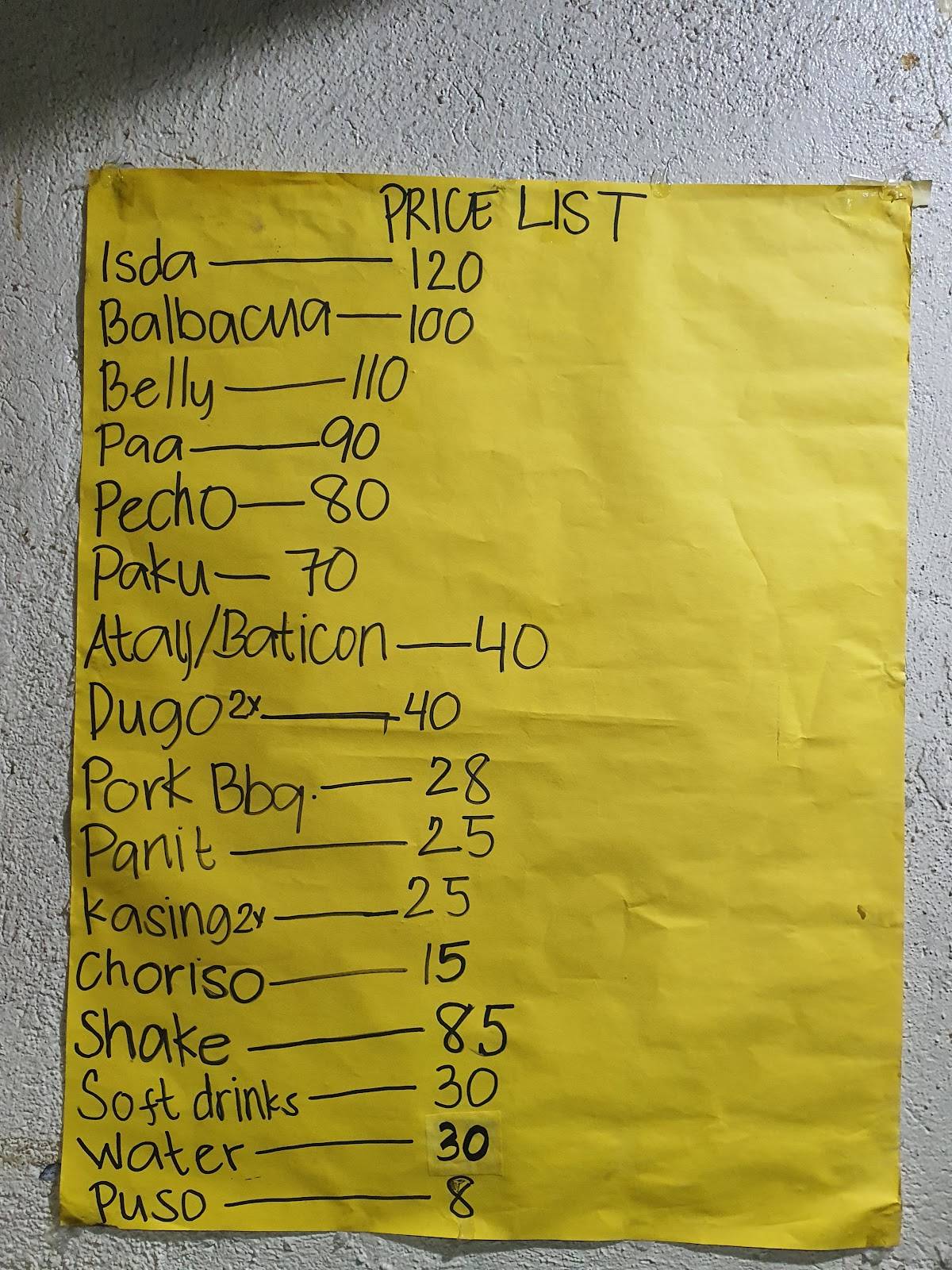Menu at Matias BBQ, Mandaue City